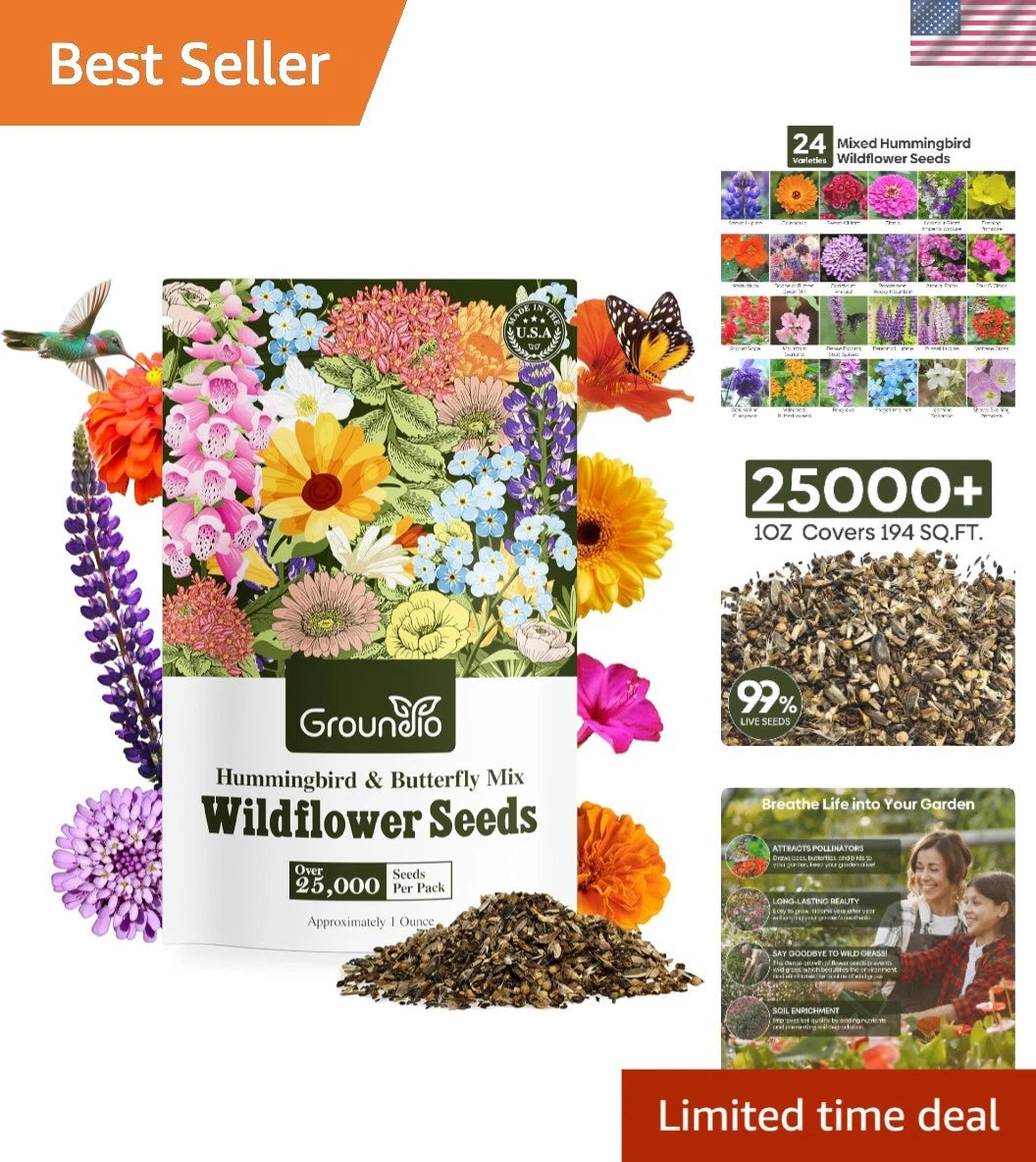 Wildflower Seeds 1 Ounce Hummingbird & Butterfly Mix 24 Varieties ...