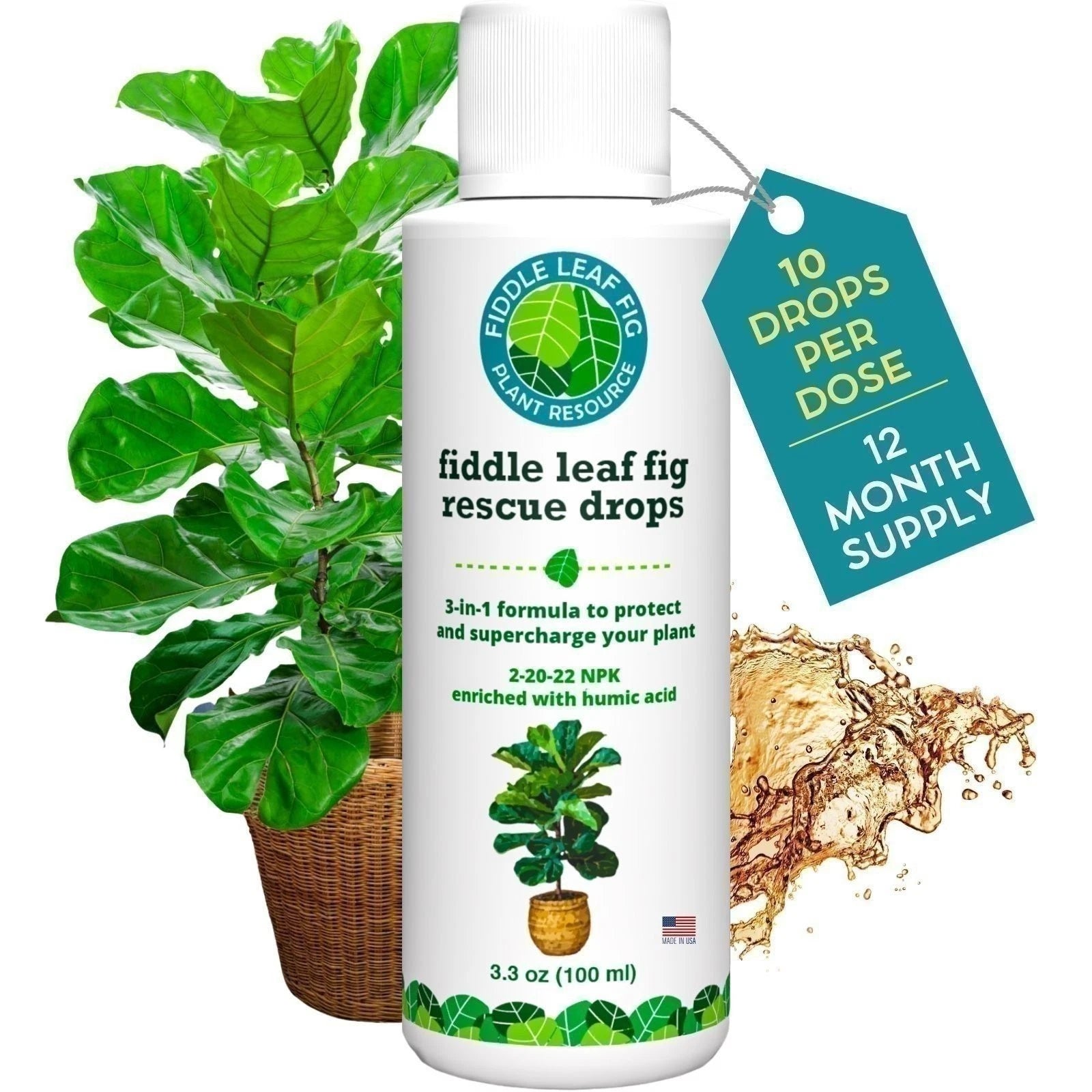 Fiddle Leaf Fig Rescue Drops - 100ml 3-in-1 Fertilizer, Root & Immunity ...